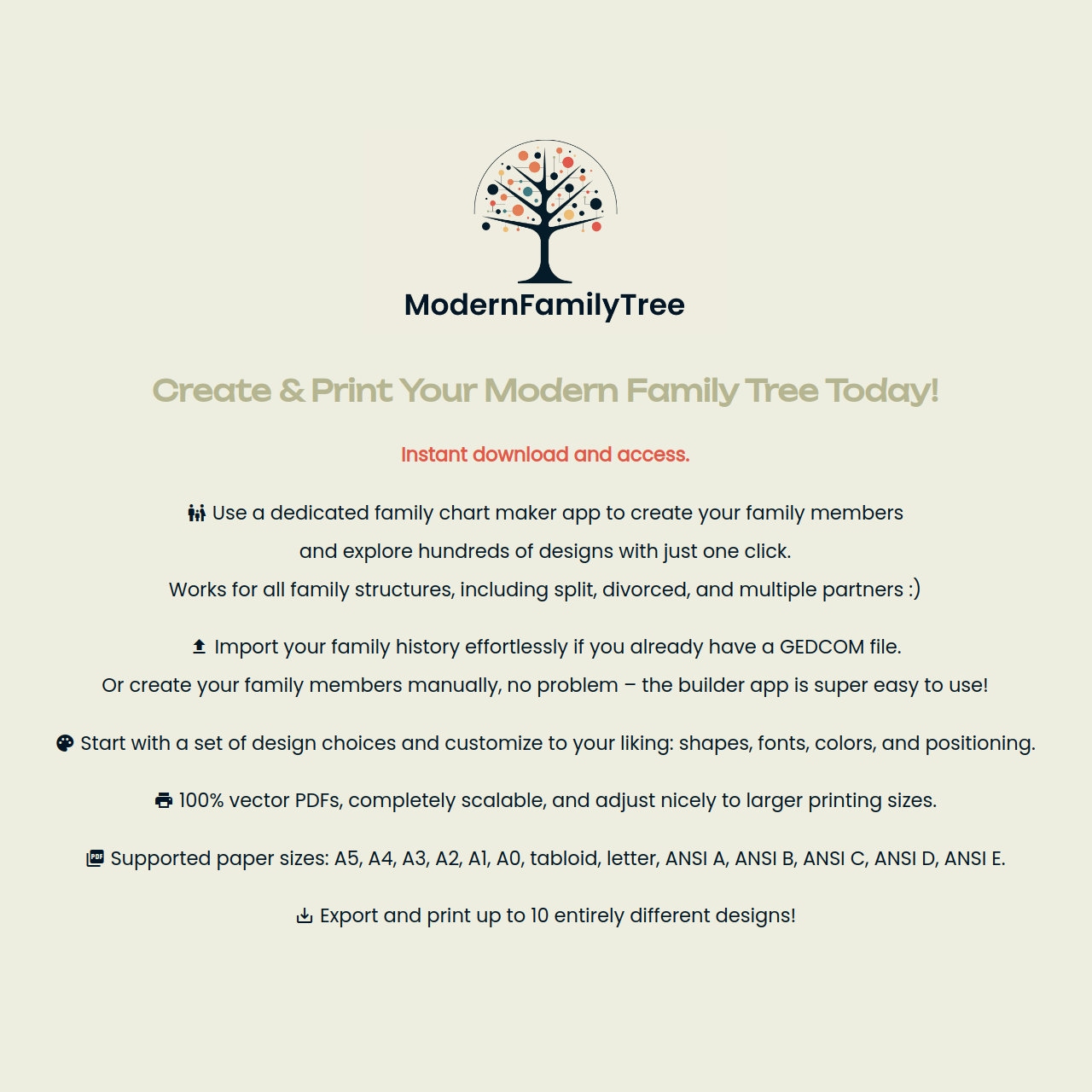 Modern Family Tree Template | Print Today | 100+ Designs & 10 ...