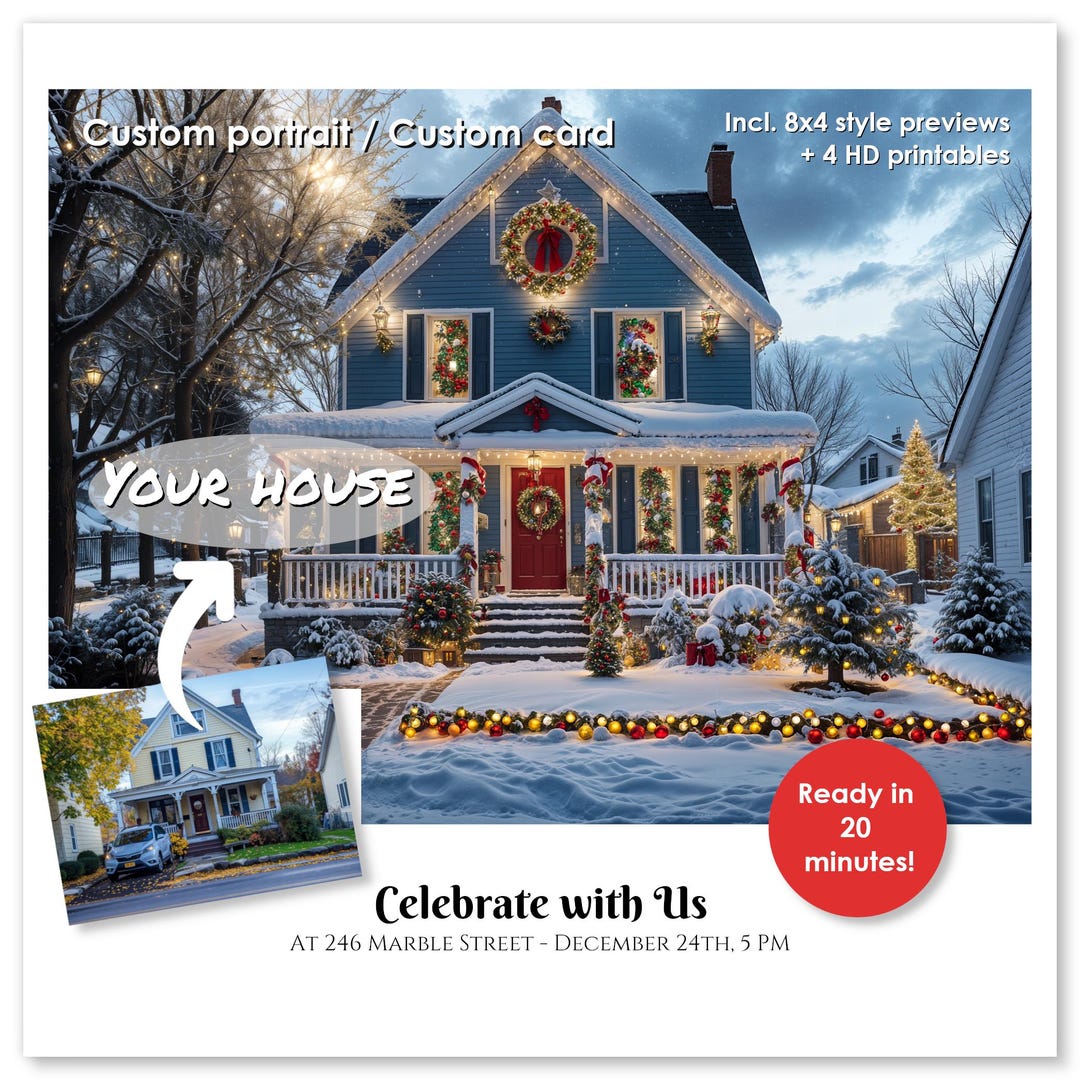 Custom Christmas House Portrait | Incl. 4 HD Digital Prints | Christmas ...