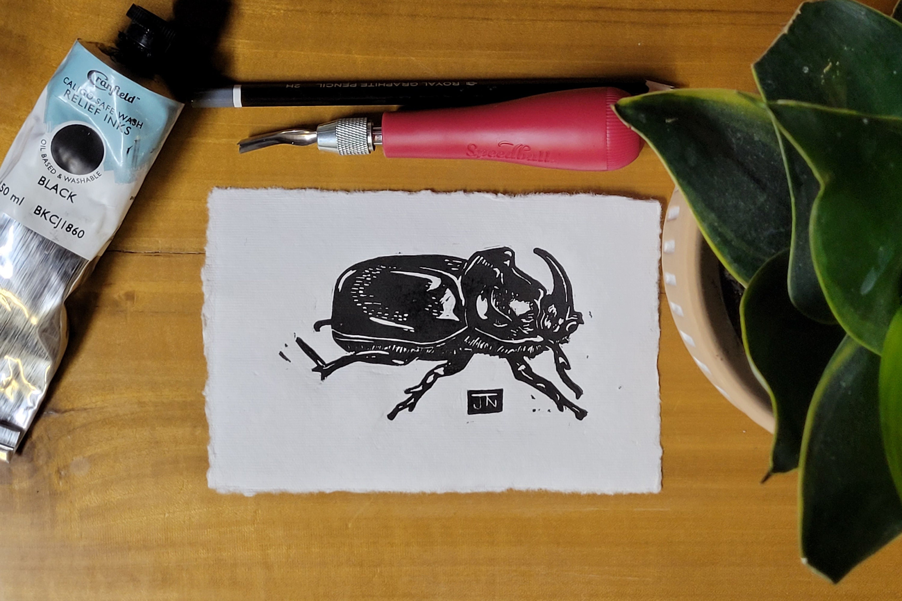 Rhinocerous Beetle Linocut Original Handmade Art - Etsy
