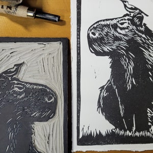 Capybara Original Linocut Print - Etsy