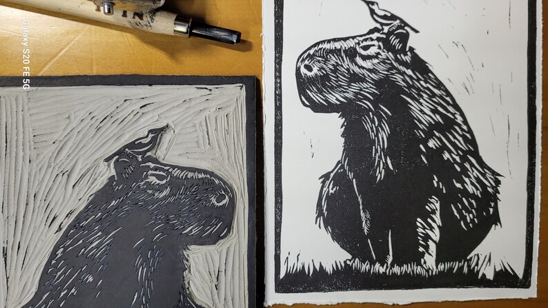 Capybara Original Linocut Print - Etsy