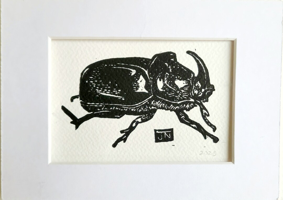 Rhinocerous Beetle Linocut Original Handmade Art - Etsy