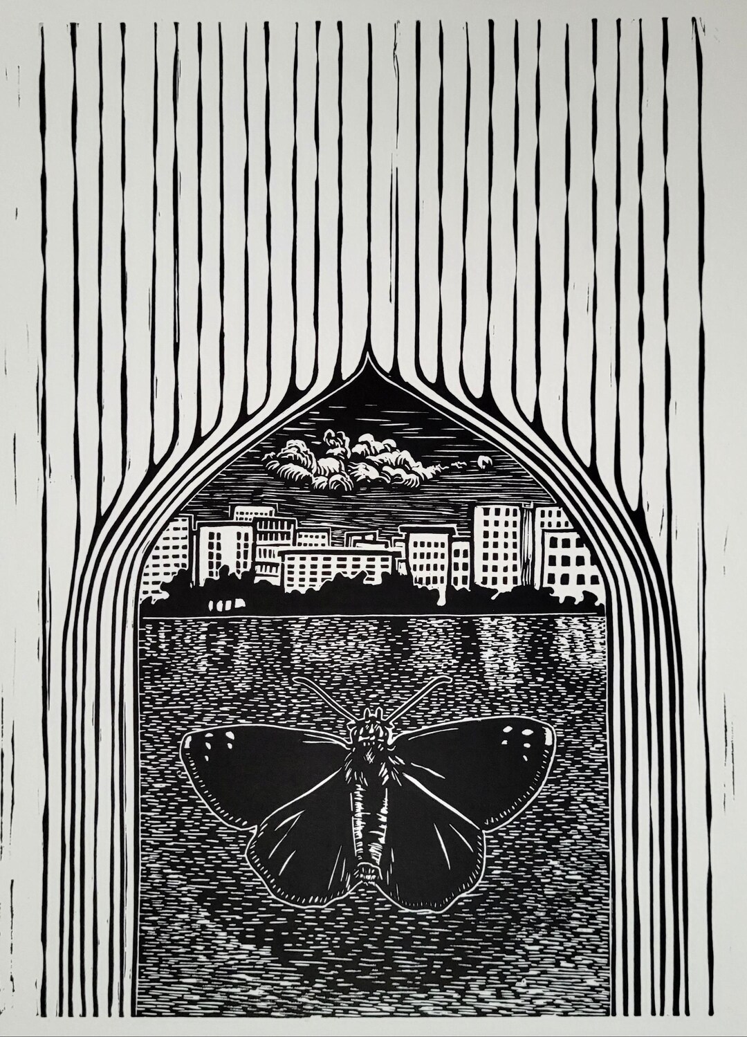 Limited Edition Butterfly Linocut "in Memory". Handmade Relief Print ...