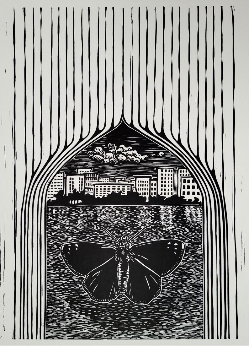 Limited Edition Butterfly Linocut "in Memory". Handmade Relief Print ...