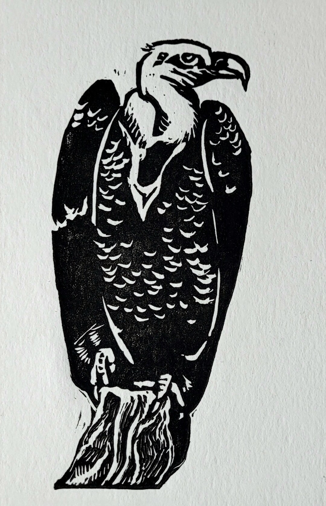 Linocut Print Vulture Handprinted - Etsy