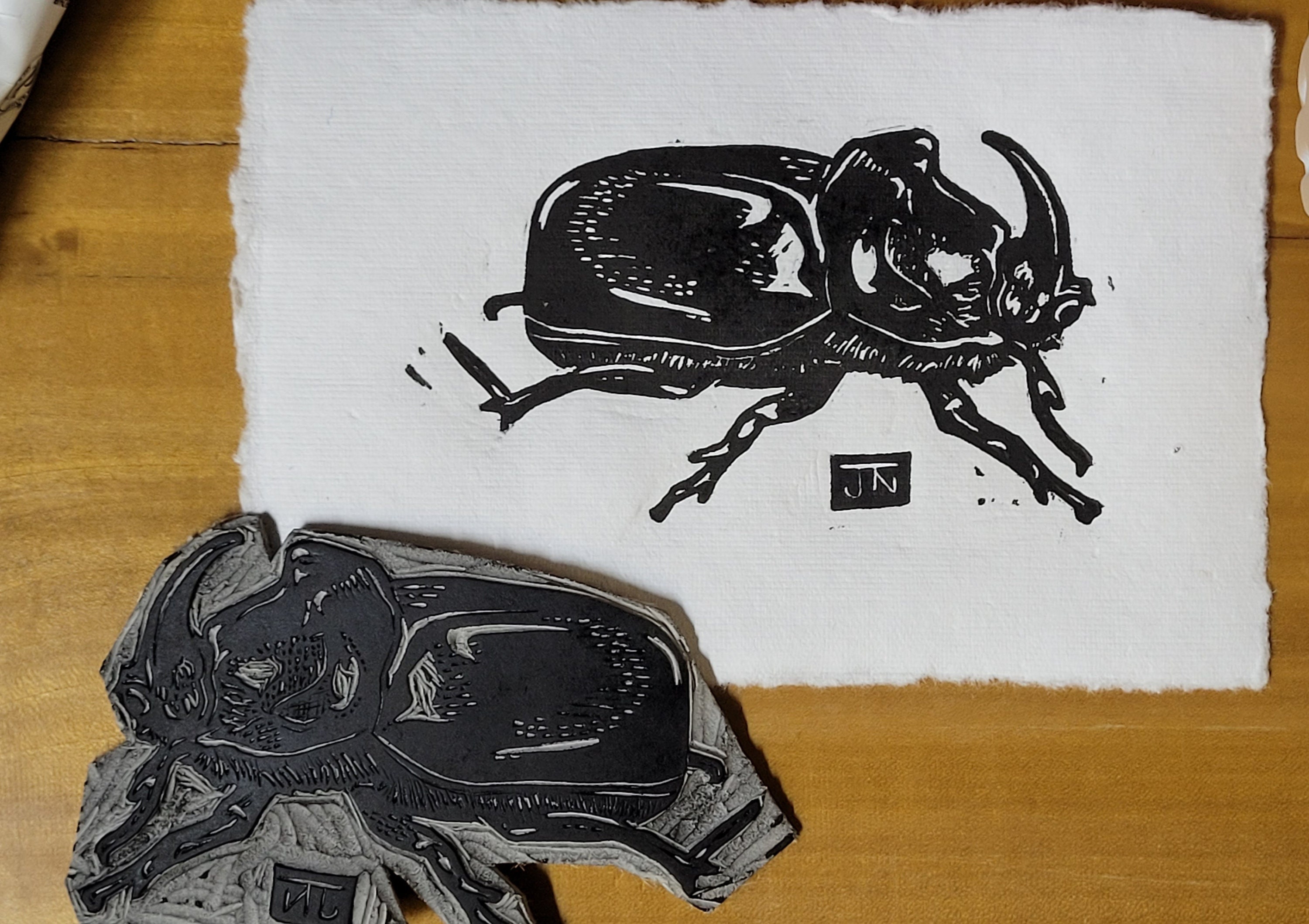 Rhinocerous Beetle Linocut Original Handmade Art - Etsy