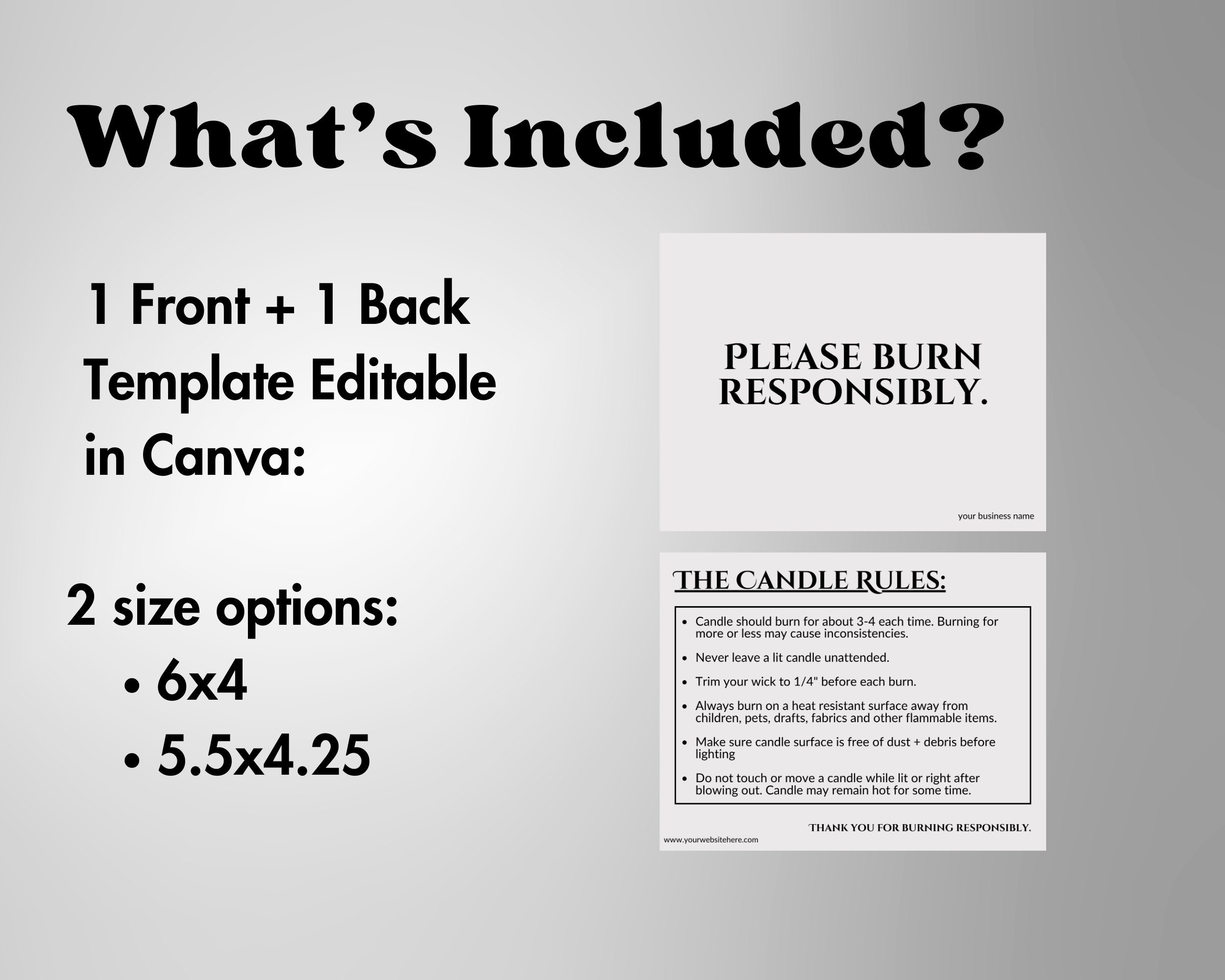 Candle Care Card Printable Editable Template, Burn Responsibly, Candle ...