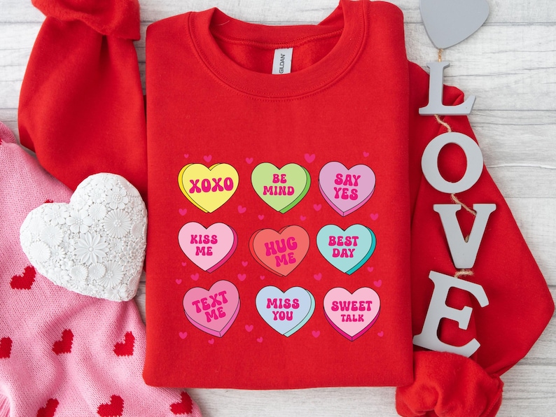 Valentines Day Sweatshirt, Conversation Heart Sweater, Gift for Her ...