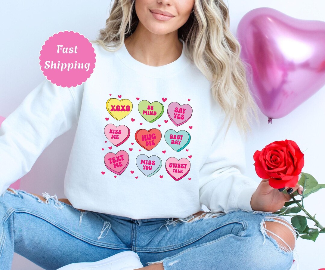 Valentines Day Sweatshirt, Conversation Heart Sweater, Gift for Her ...