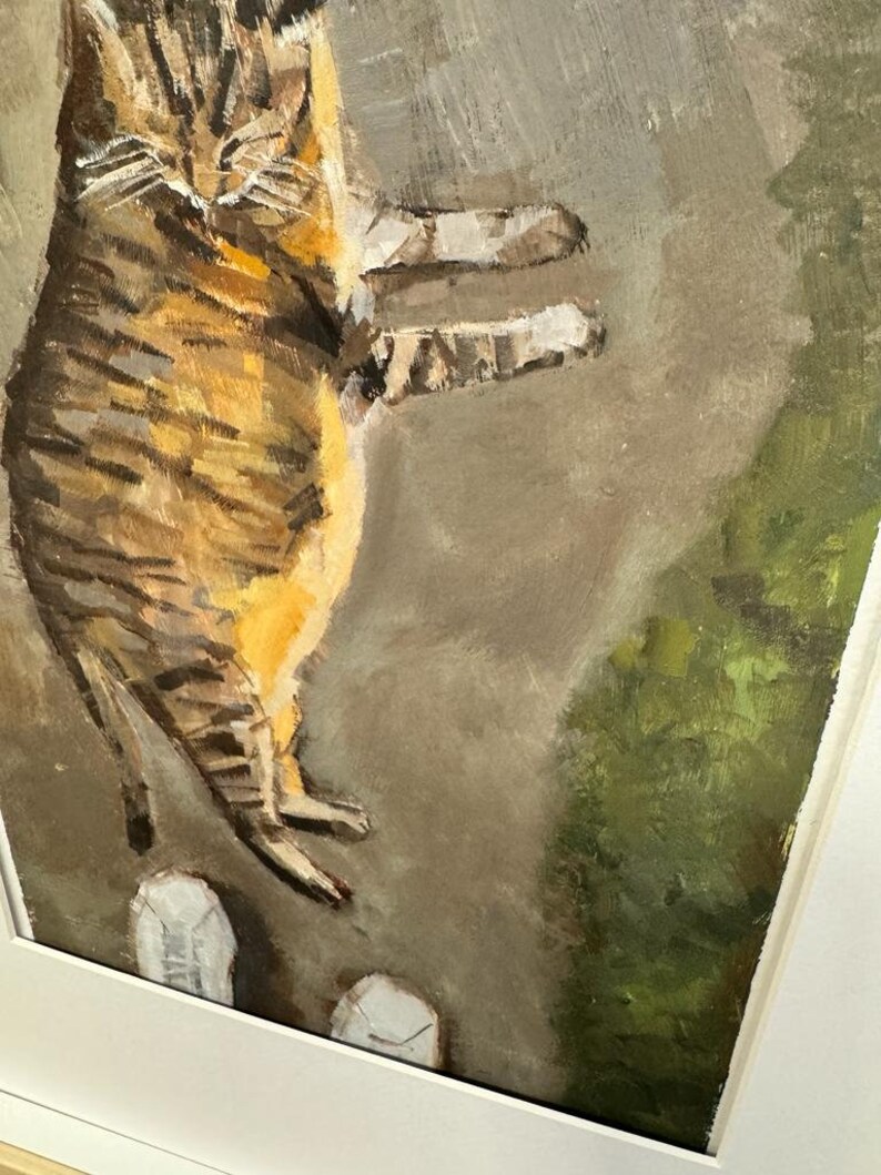 Fat Tabby Cat Oil Paintingadorable Cat Lying on the Ground Art Unique ...