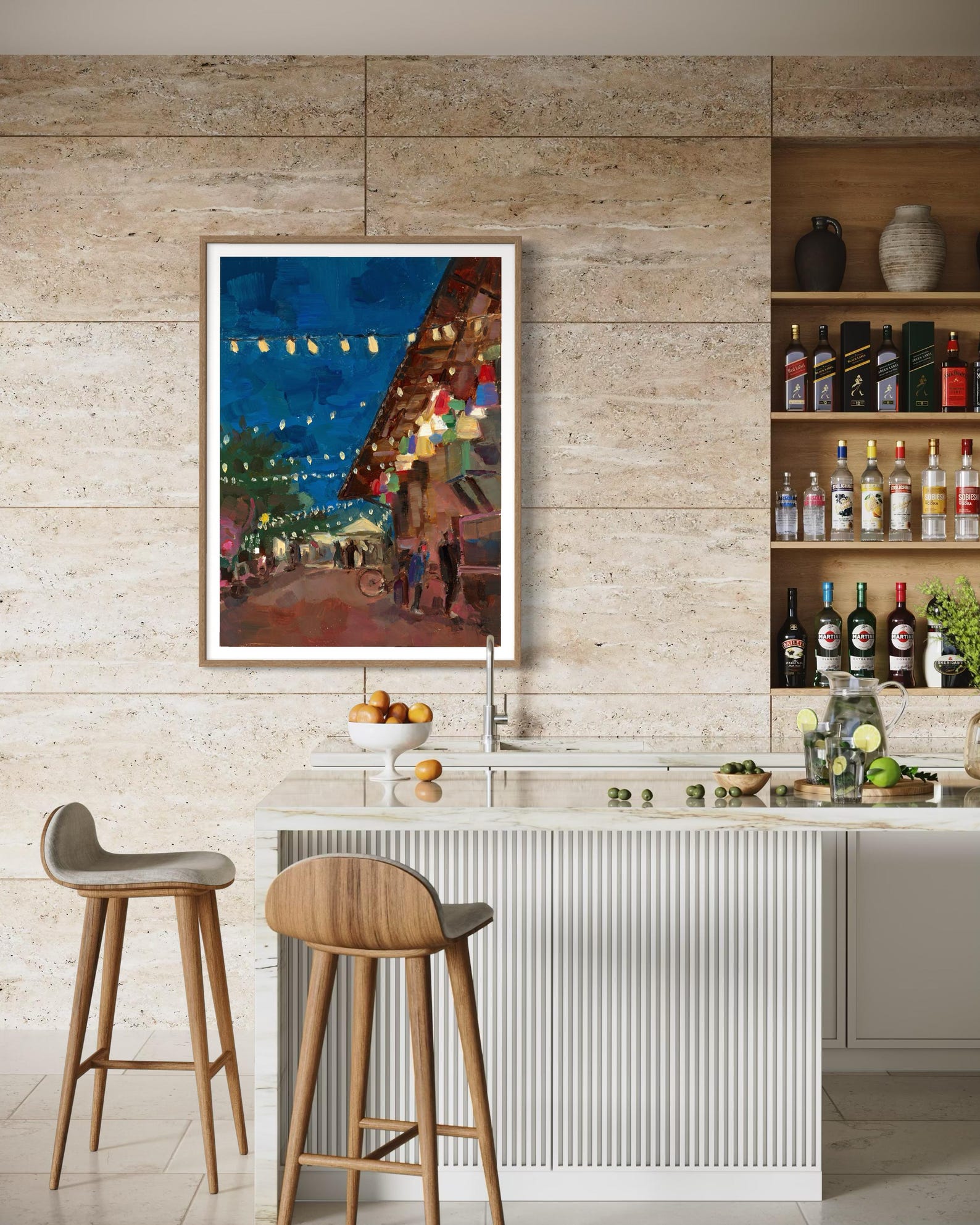 Night Market Art Print Colorful Festival Scene Poster Vibrant String ...