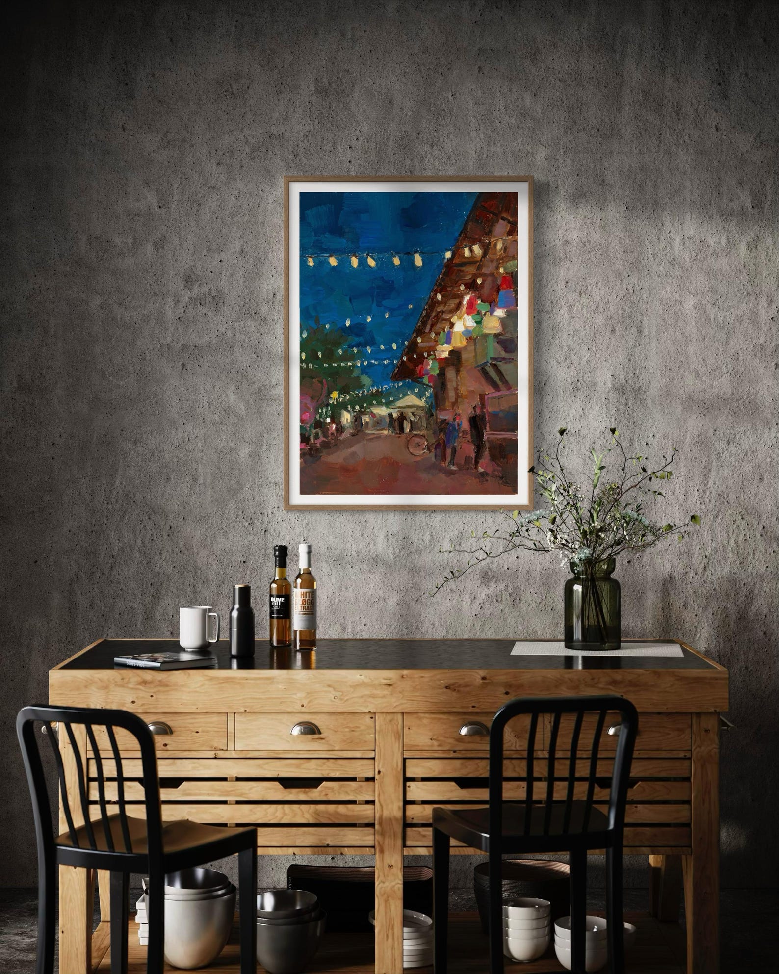 Night Market Art Print Colorful Festival Scene Poster Vibrant String ...