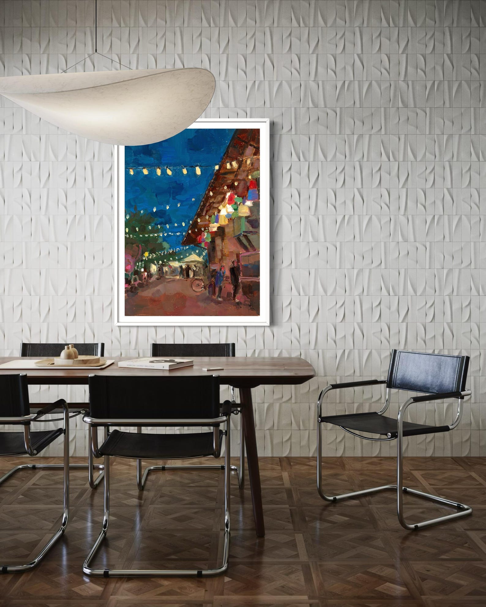 Night Market Art Print Colorful Festival Scene Poster Vibrant String ...