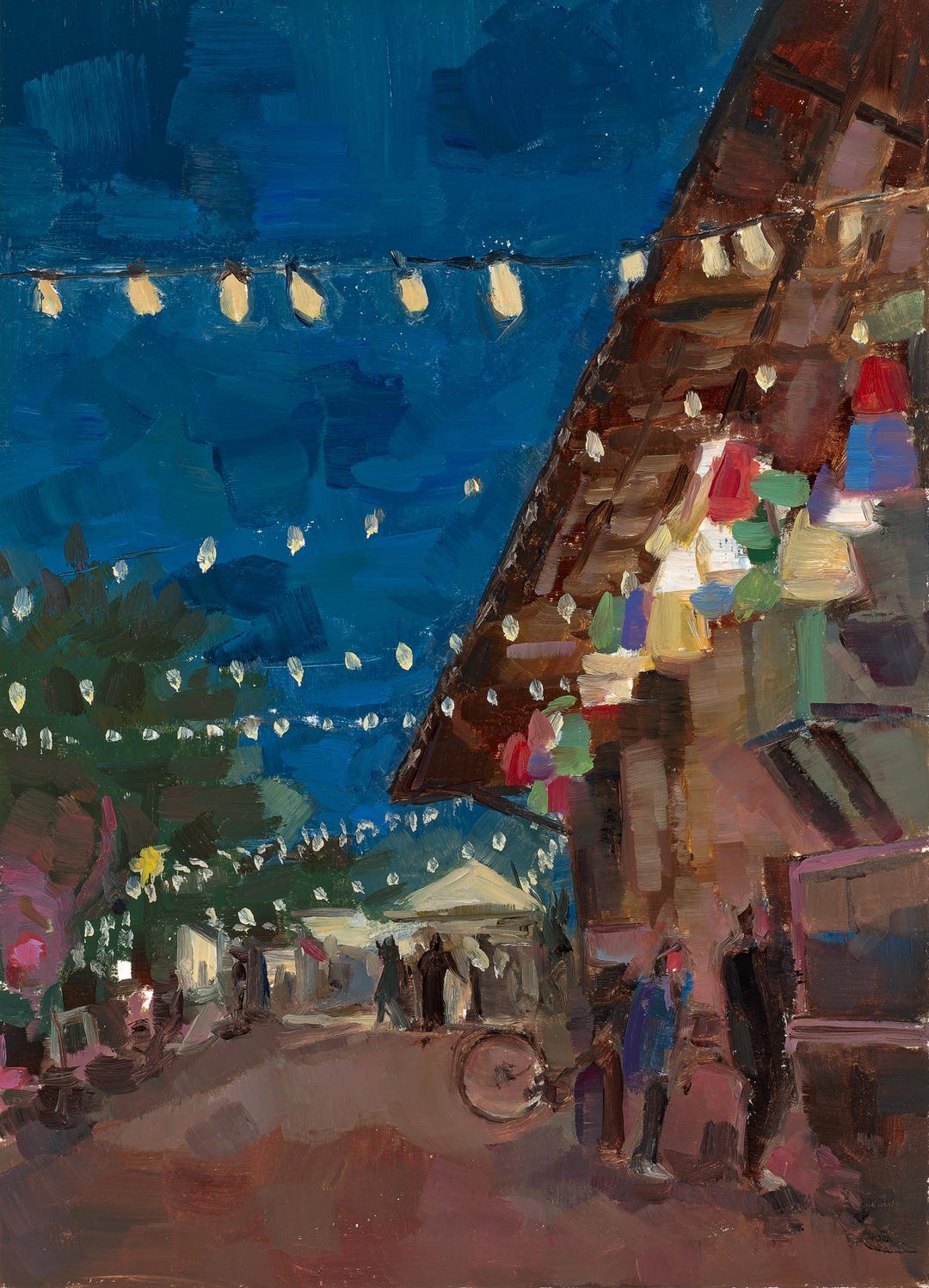 Night Market Art Print Colorful Festival Scene Poster Vibrant String ...