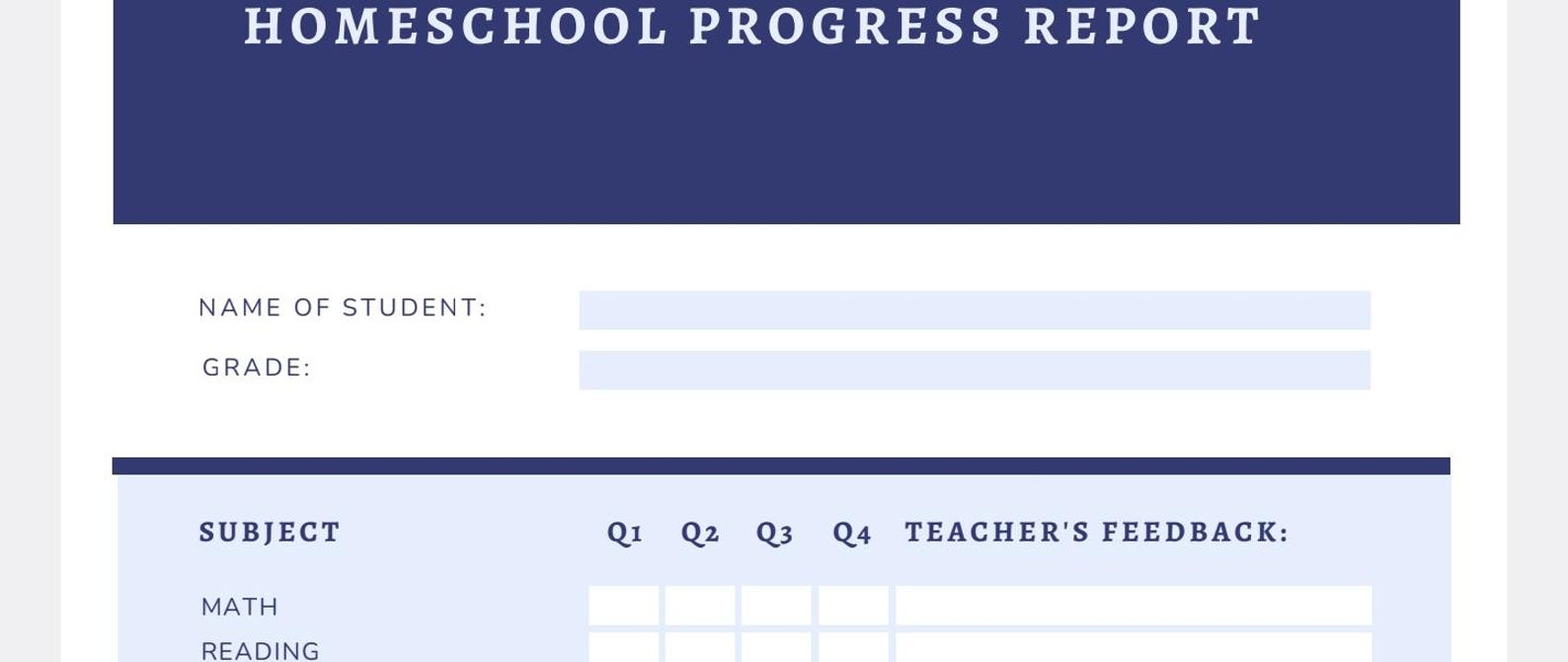 Homeschool Progress Report Printable | Student Academic Record | Easy ...