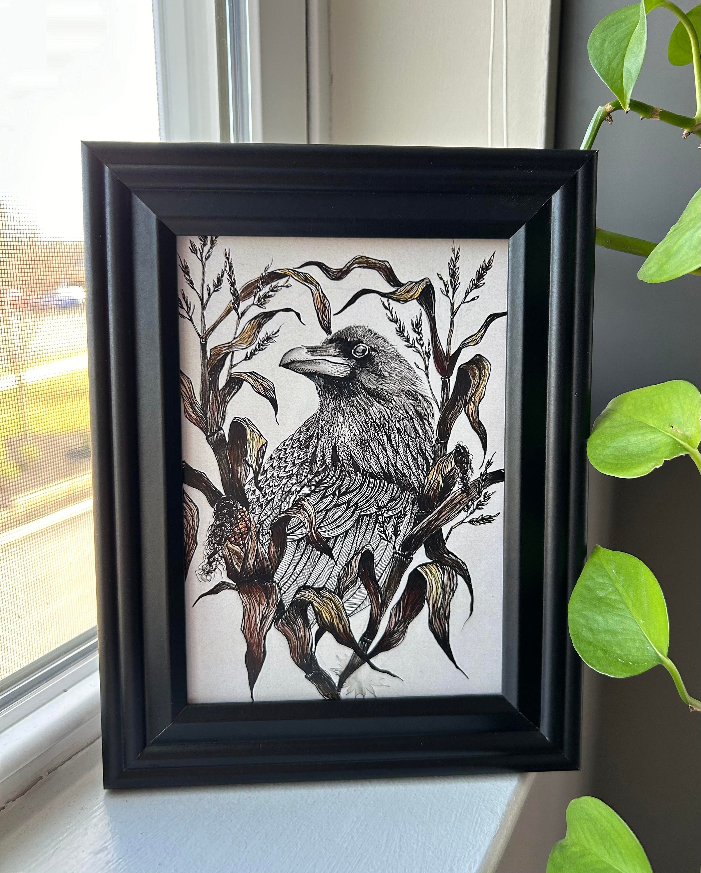 Print, Crow Print, Crow Illustration Print, Gothic Print, Dark Art ...