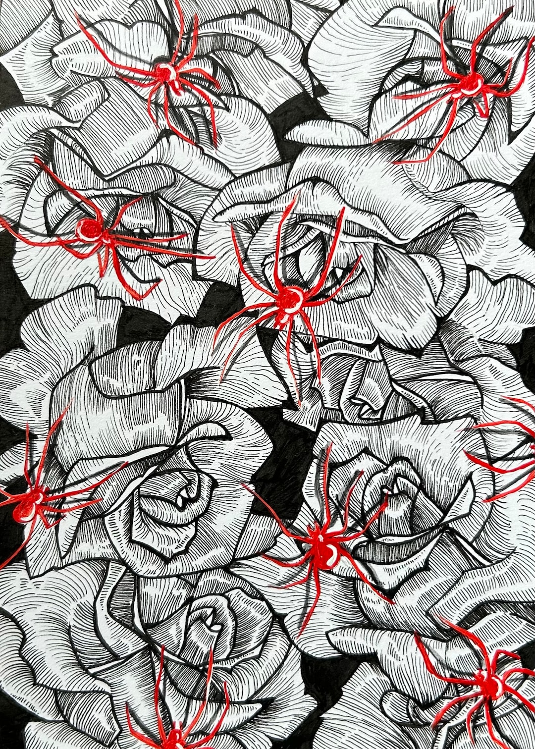 Spider, Roses, Black Widow, Dark Art, Dark Illustration, Flower Art ...