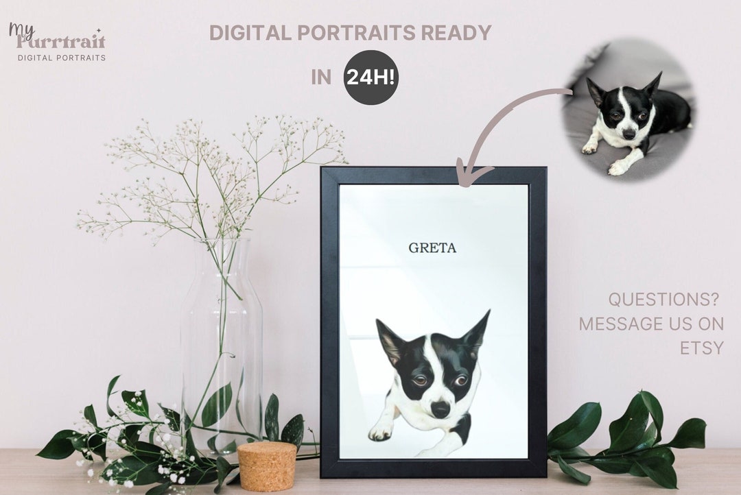 Digital Pet Portraits Animal Art Drawing Personalized Pet Photo Custom ...