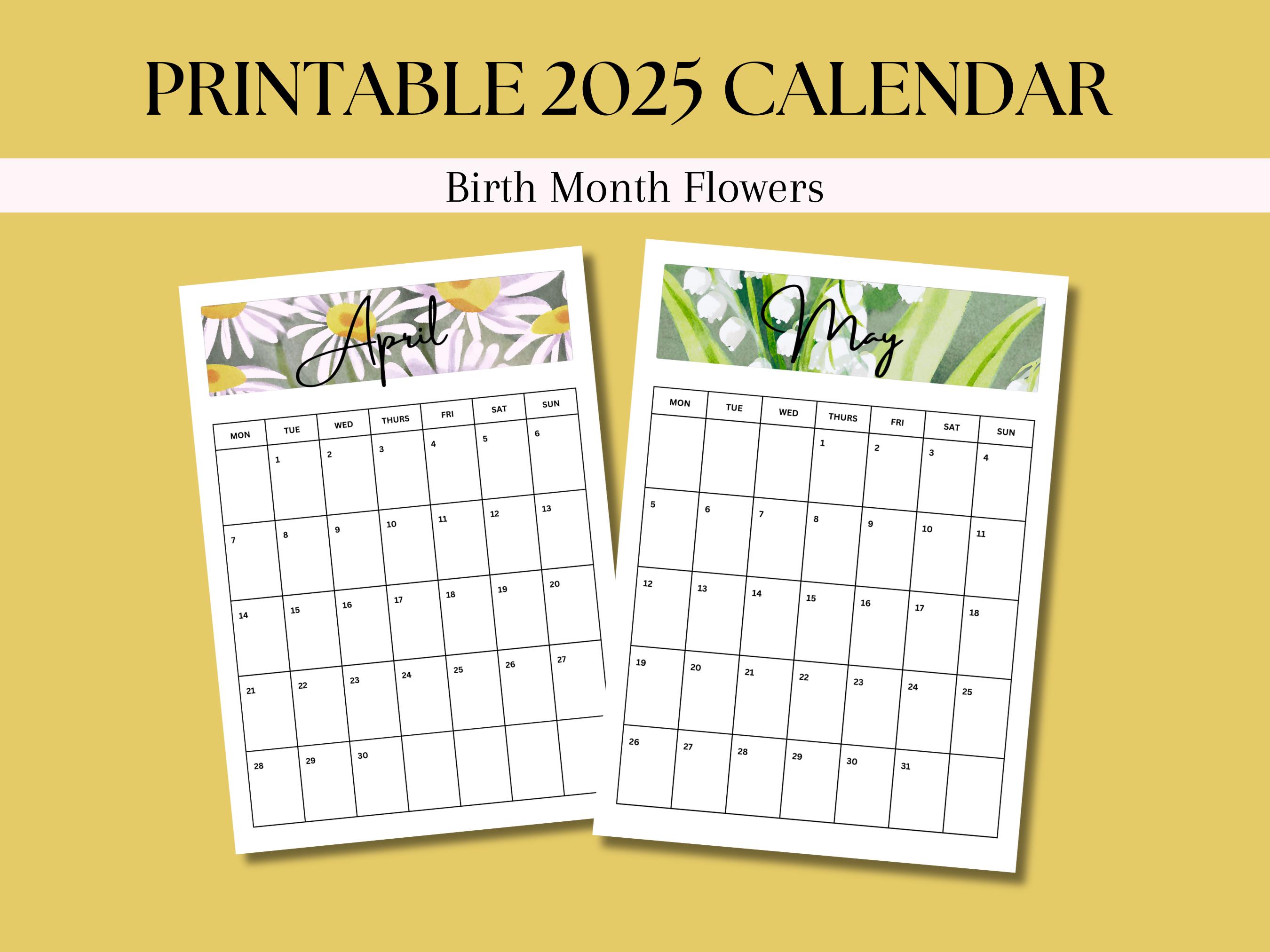 PRINTABLE 2025 CALENDAR | Birth Flower Monthly Calendar 2025 - Etsy
