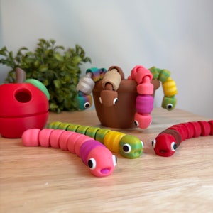 Cute Worm Figurines With Optional Apple Container Colorful Cute Cartoon ...