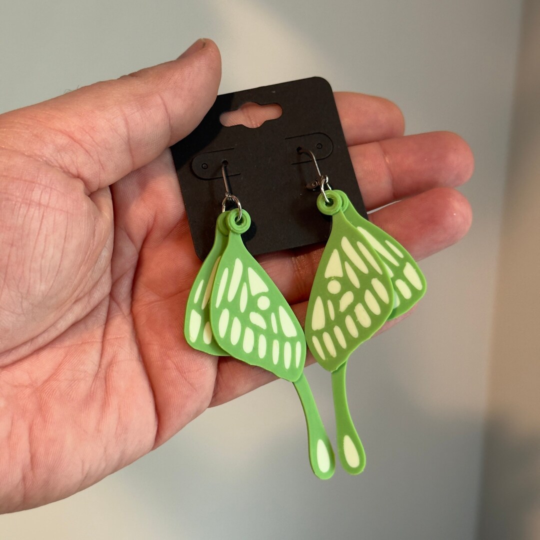 Luna Moth Wing Earrings Gift for Her 3D Printed Layers in Green - Etsy