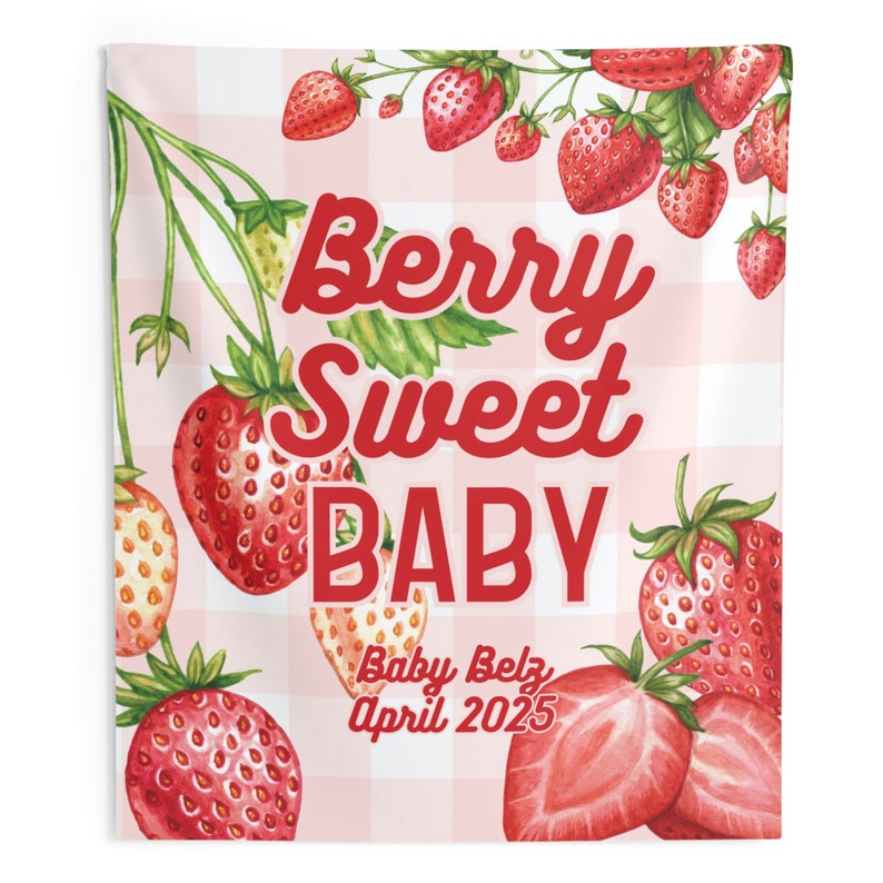 CUSTOM Berry Sweet Baby Photo Backdrop, Strawberry Themed Baby Shower ...