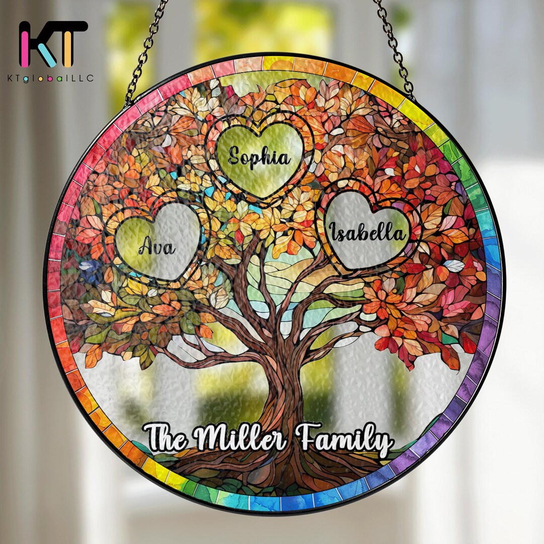 Custom Tree of Life Family Suncatcher, Family Stained Glass Ornament ...