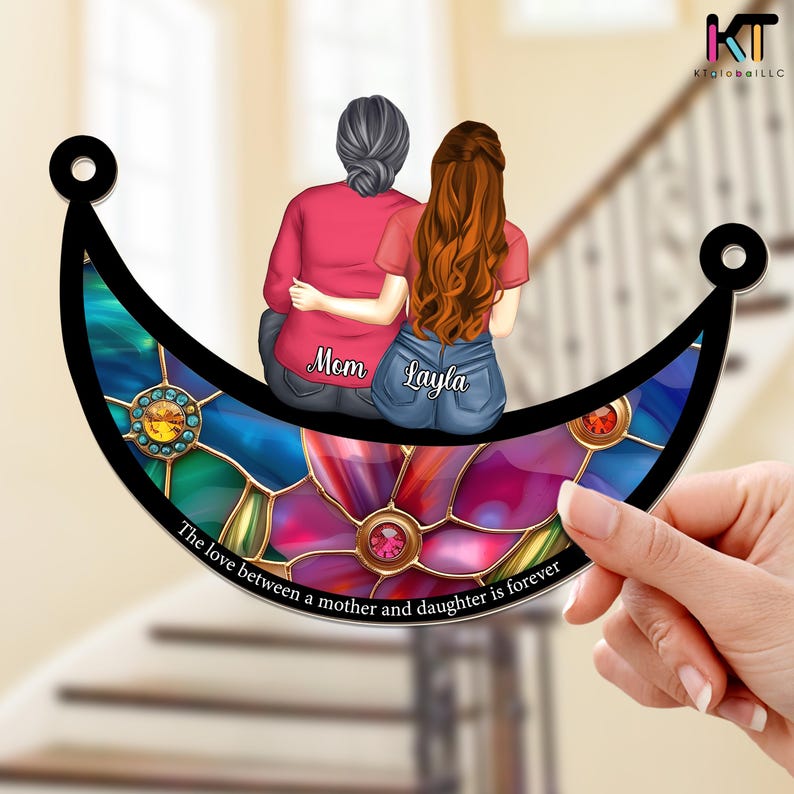 Personalized Mom and Daughter on the Moon Suncatcher, Custom Suncatcher ...