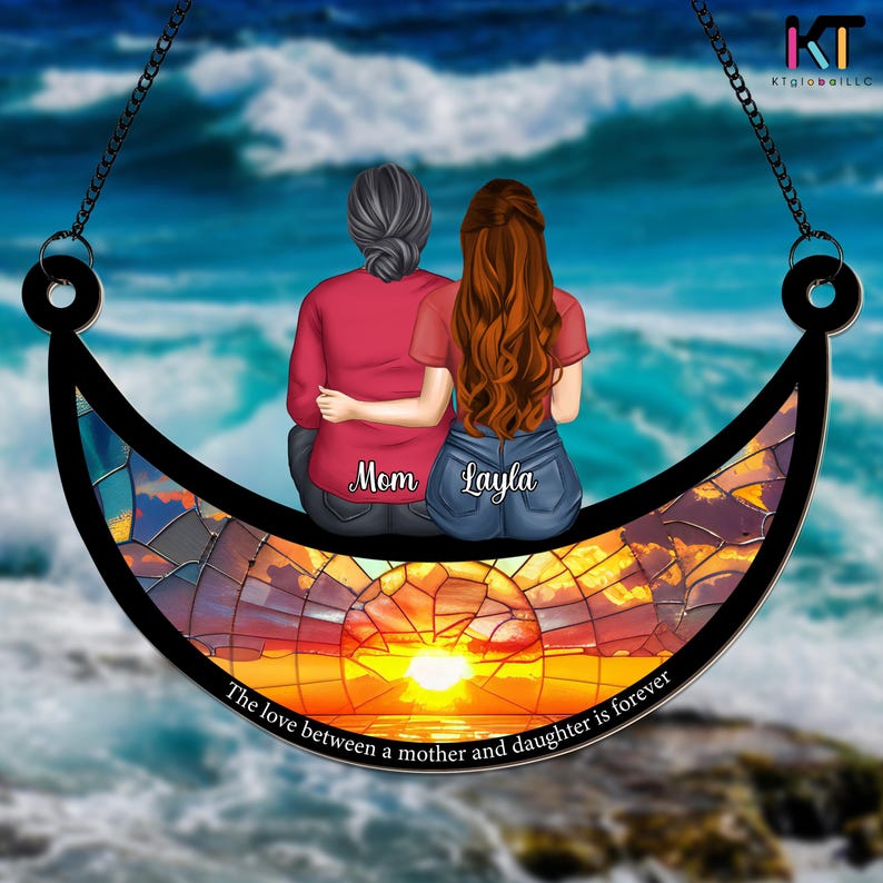 Personalized Mom and Daughter on the Moon Suncatcher, Custom Suncatcher ...