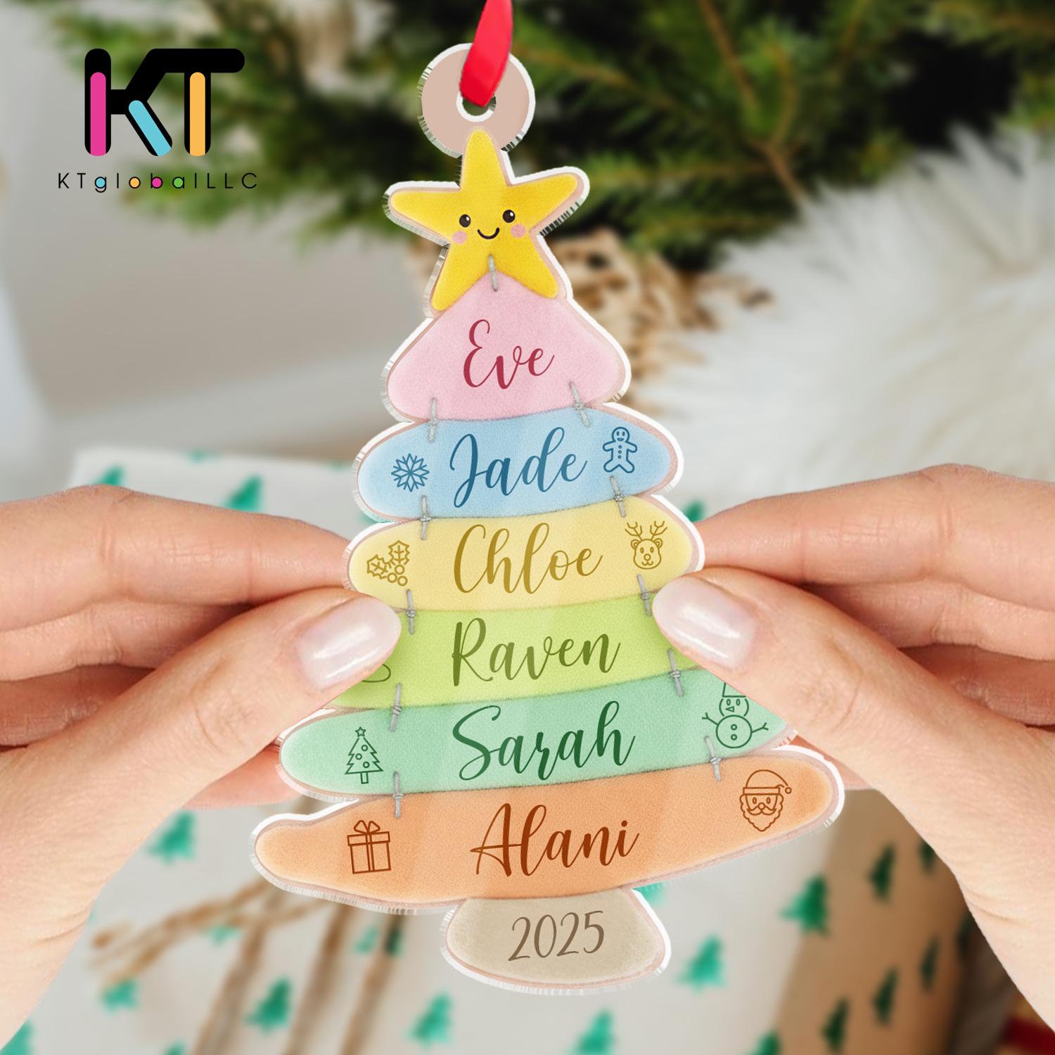 Personalized Sea Glass Family Tree Ornament: Name Coastal Tree Decor ...