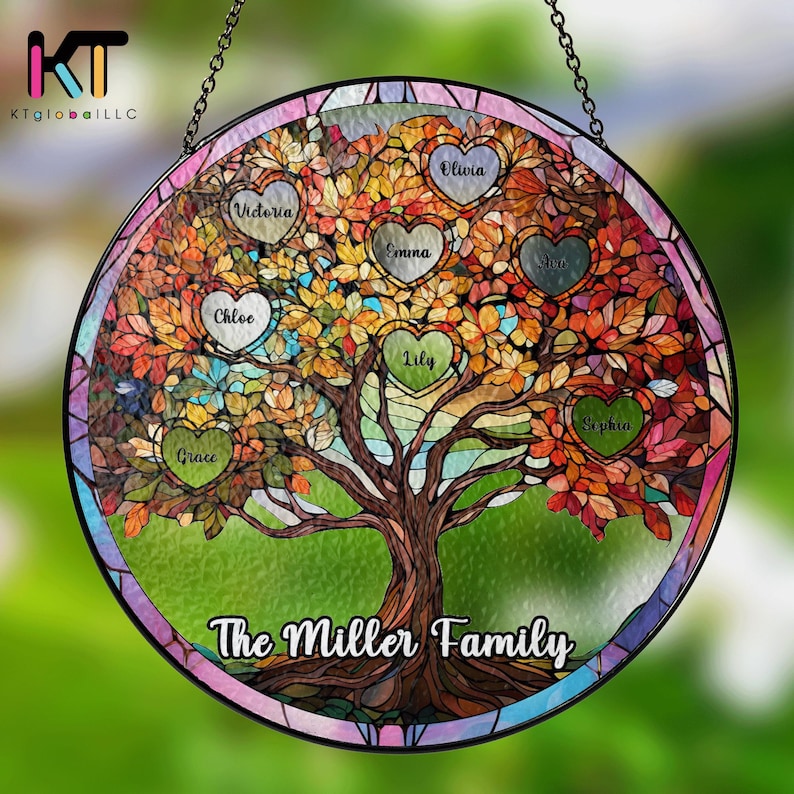 Custom Tree of Life Family Suncatcher, Family Stained Glass Ornament ...