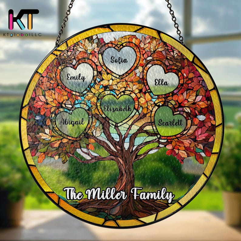 Custom Tree of Life Family Suncatcher, Family Stained Glass Ornament ...