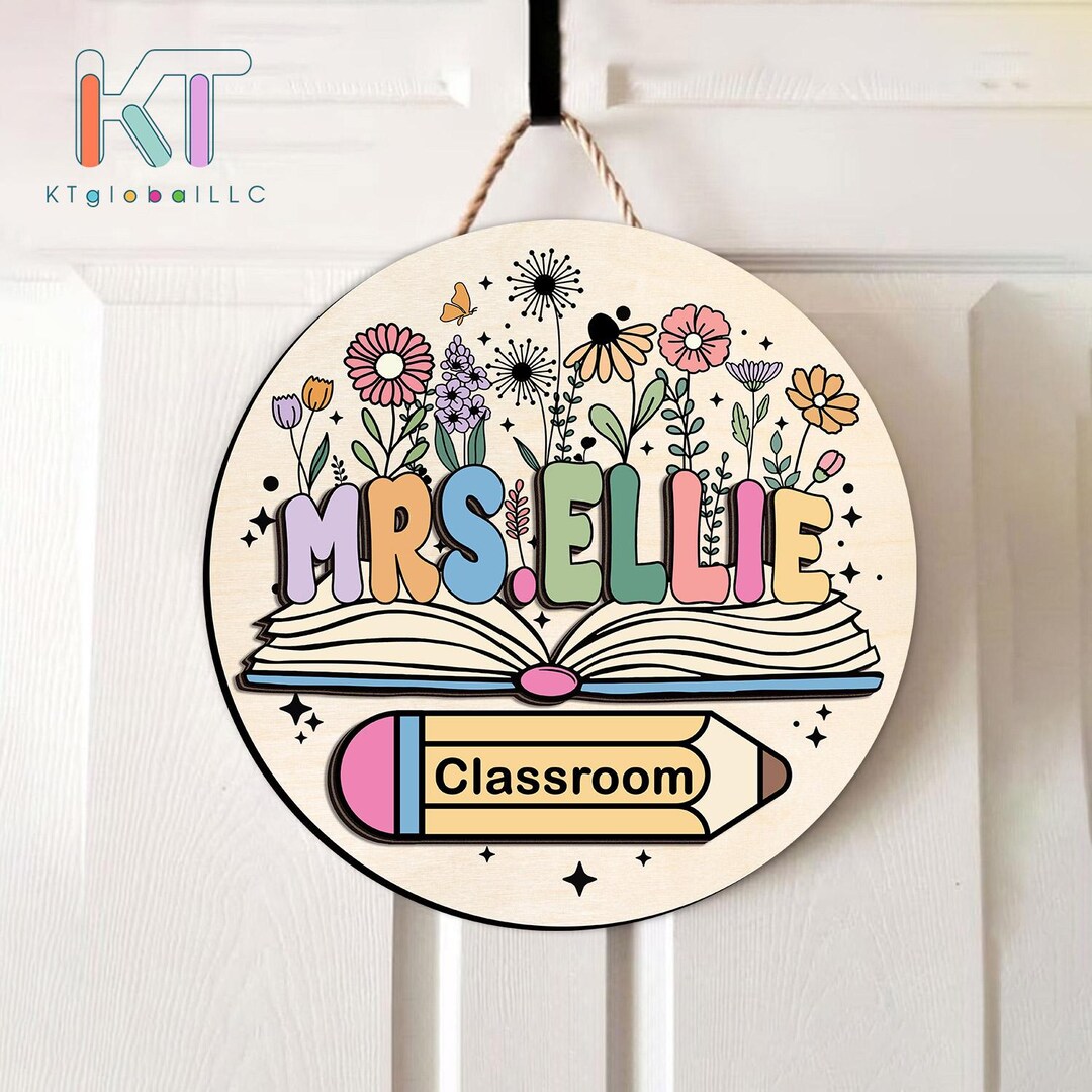 Personalized Teacher Door Hanger, Custom Classroom Name Sign With ...