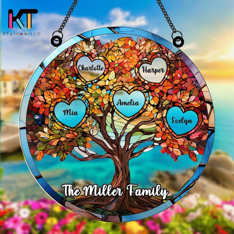 Custom Tree of Life Family Suncatcher, Family Stained Glass Ornament ...