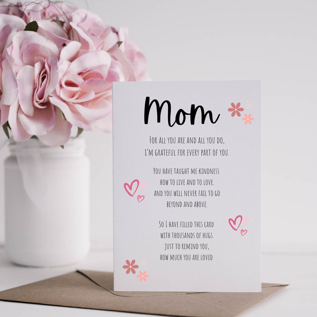 Poem Mothers Day Card for Mom, Cute Mother's Day Poem Card, Happy ...