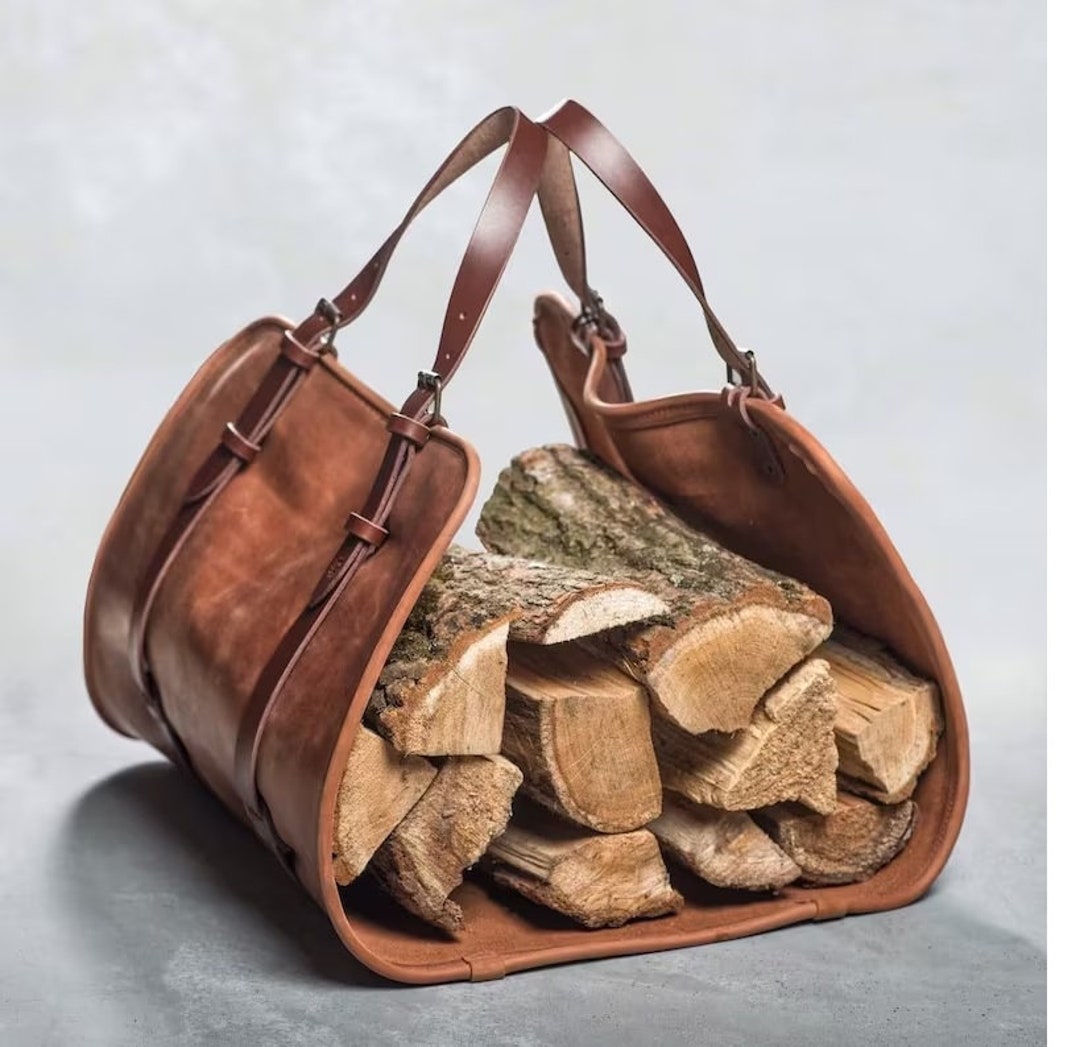 Leather Wooden Carrier Log Carrier Leather Bag100% Real - Etsy
