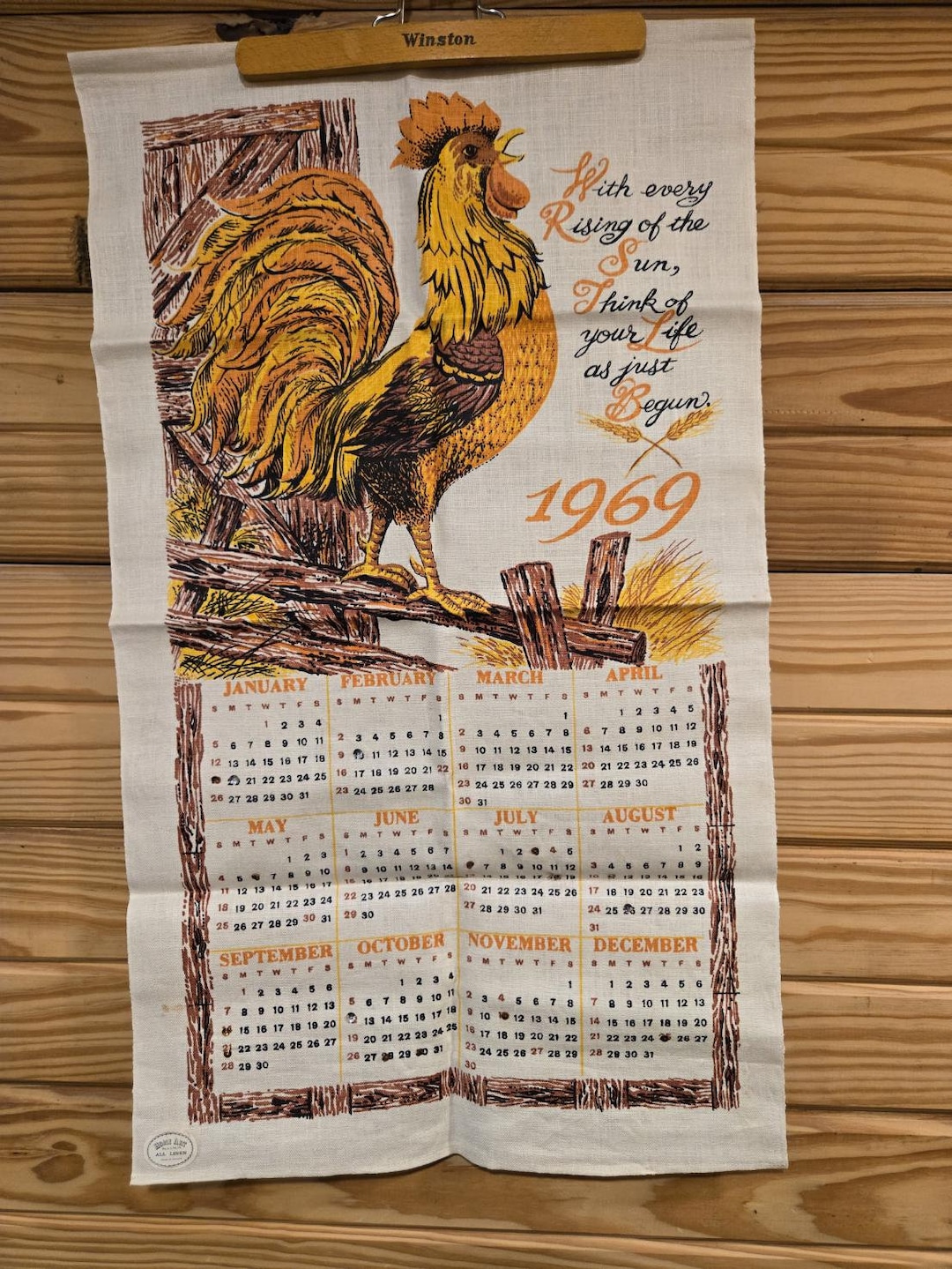 Vintage 1969 Rooster Linen Calendar - Etsy