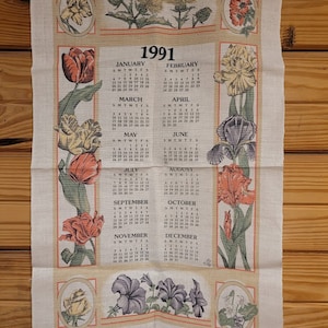 1991 Linen Tea Towel Calendars - Etsy