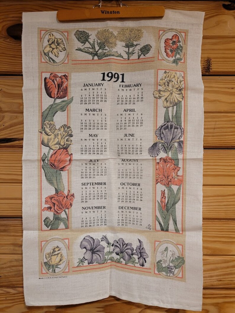 1991 Linen Tea Towel Calendars - Etsy