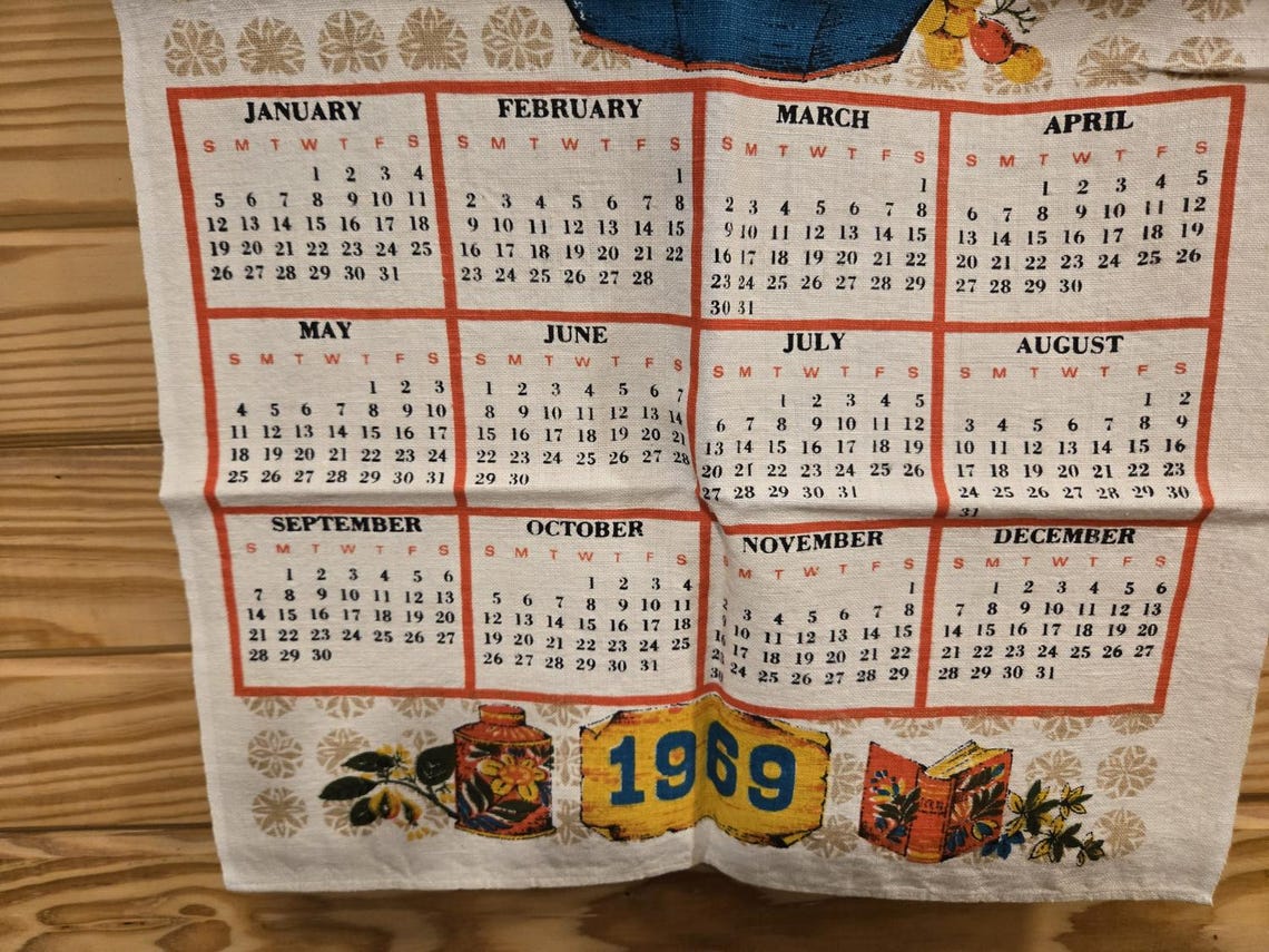 Vintage 1969 Linen Calendar - Etsy
