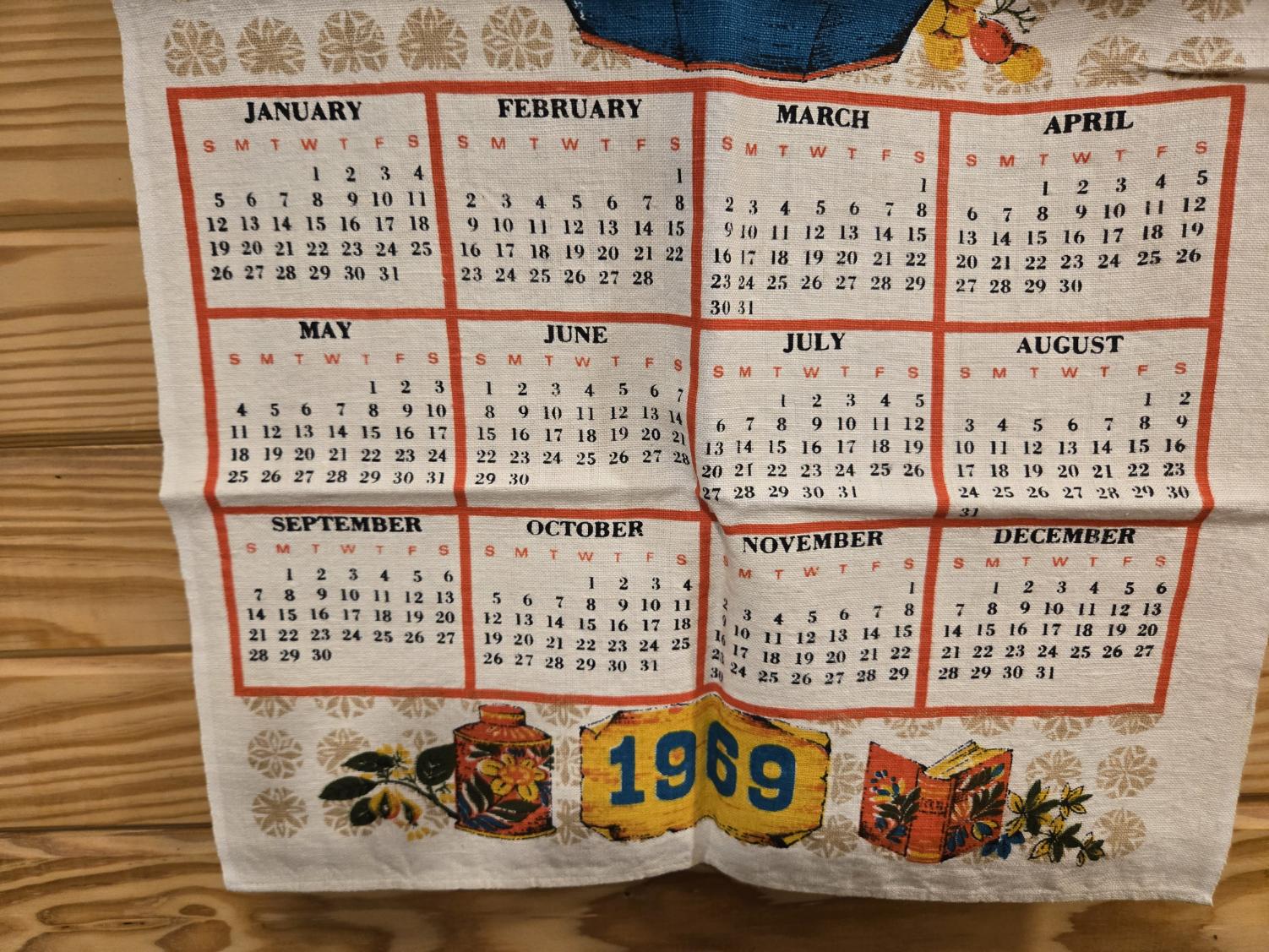 Vintage 1969 Linen Calendar - Etsy
