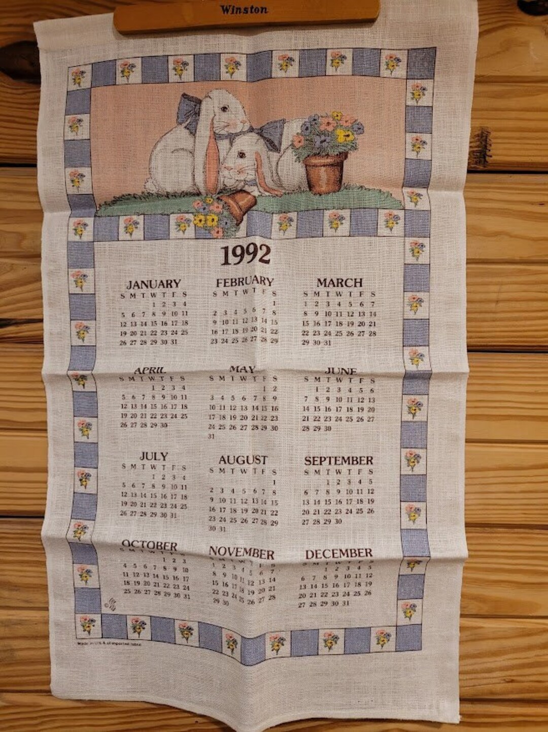 1992 Linen Tea Towel Calendar With Bunnies - Etsy