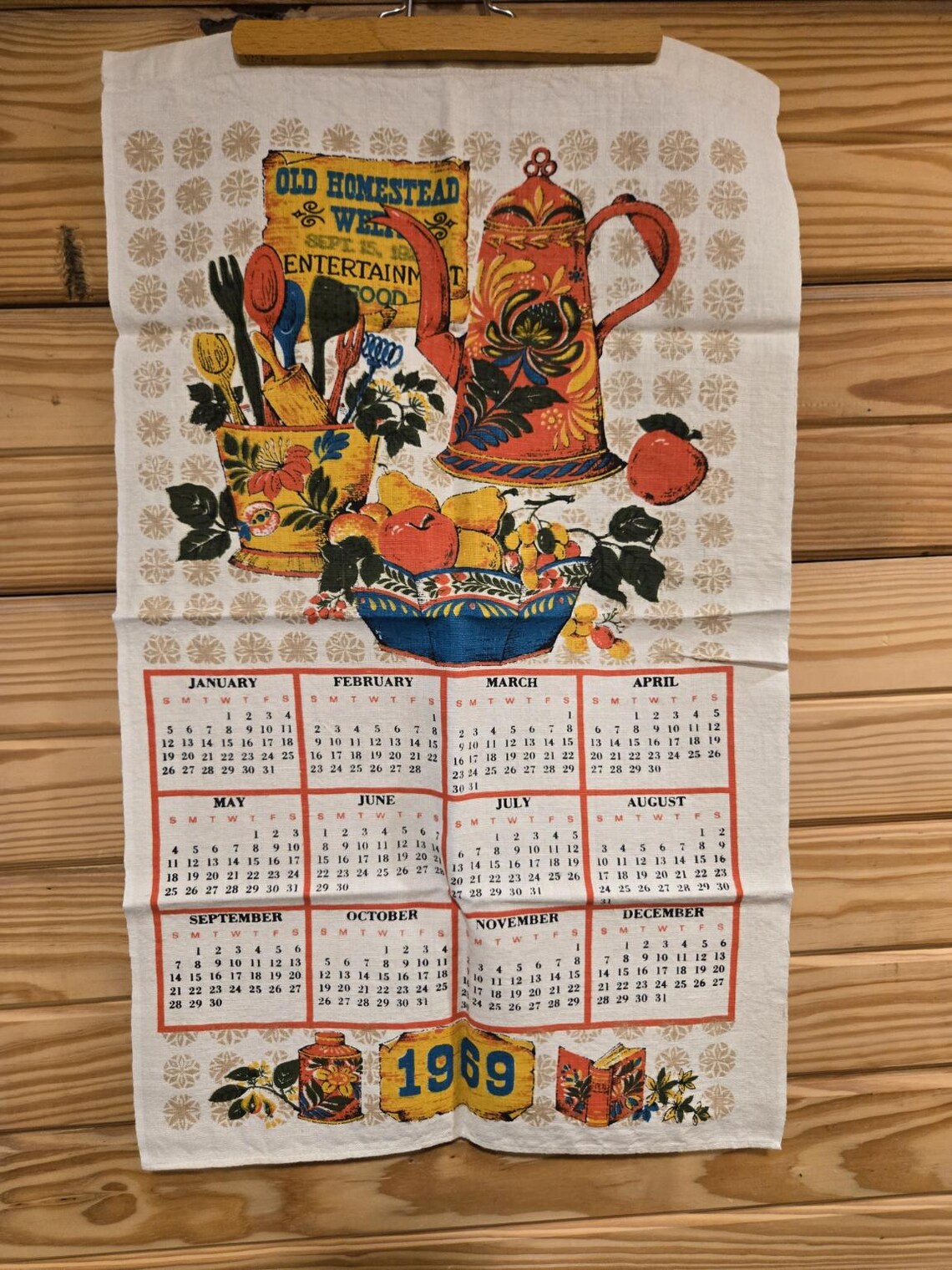 Vintage 1969 Linen Calendar - Etsy