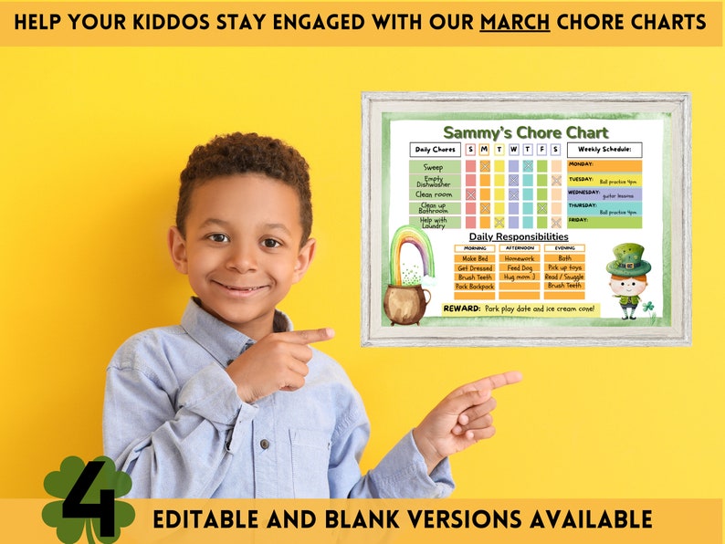 Editable Chore Chart for Kids / March Responsibility Chart / Printable ...
