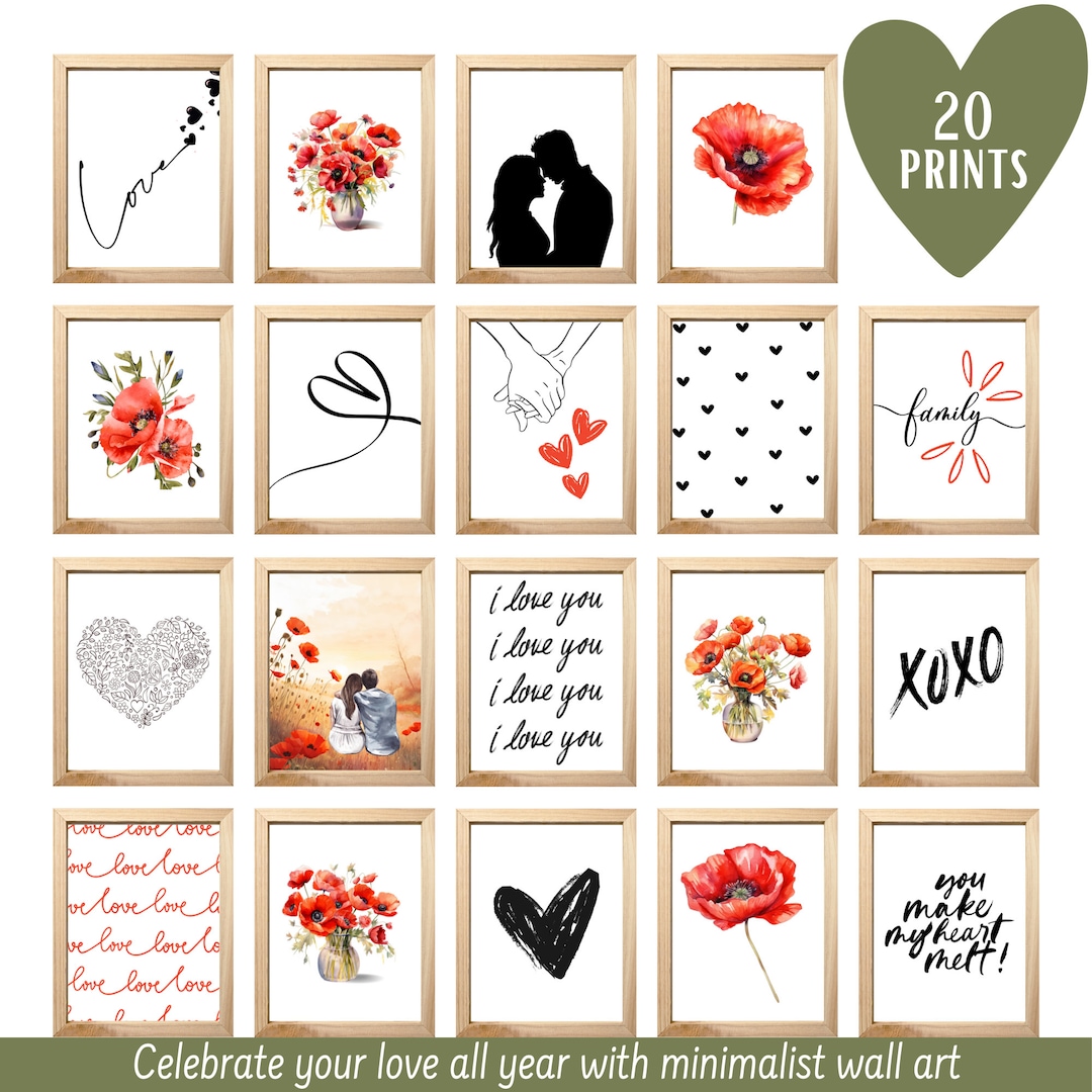 Minimalist Black and Red Love Wall Art, Poppy Flower, Love Gallery Wall ...