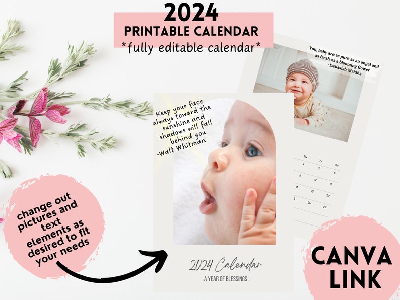 Editable Calendar Template/ 2024 Calendar/ Inspirational Calendar ...