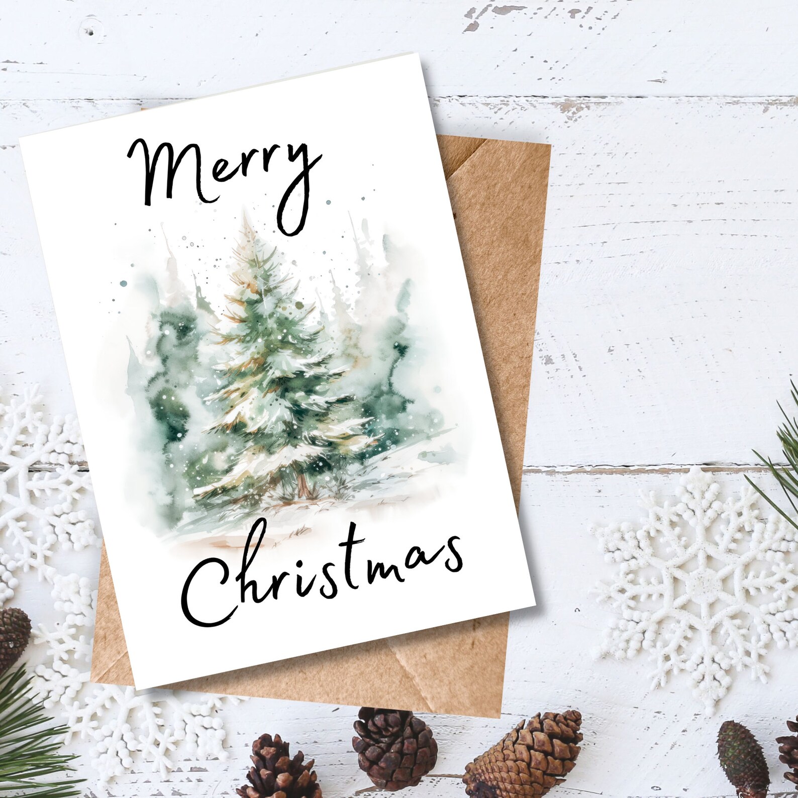 Christmas Tree Digital 5x7 Card / Rustic Christmas Card /foldable ...