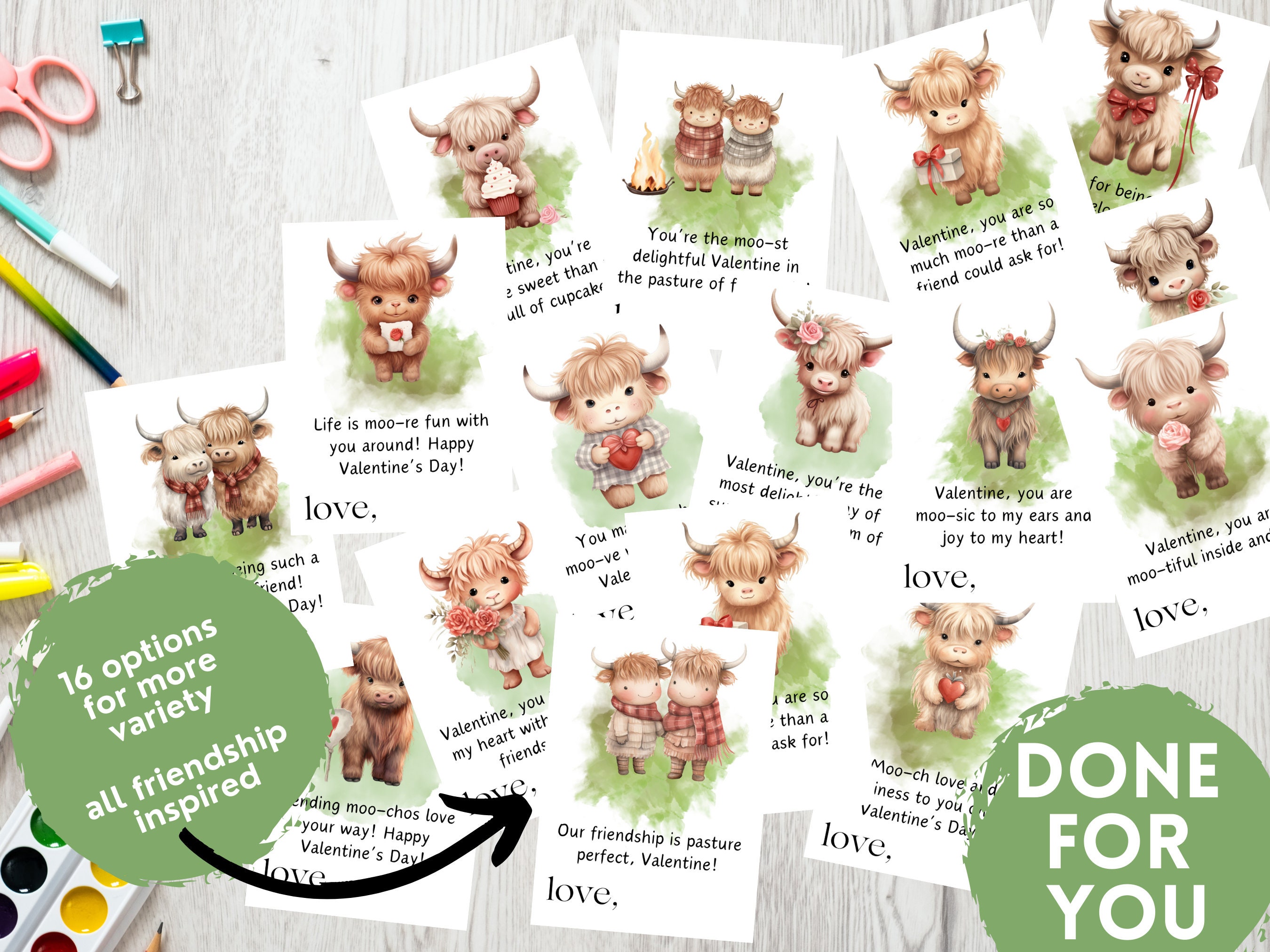 Kids Classroom Valentines, Printable Cards, Highland Cow, Classroom ...