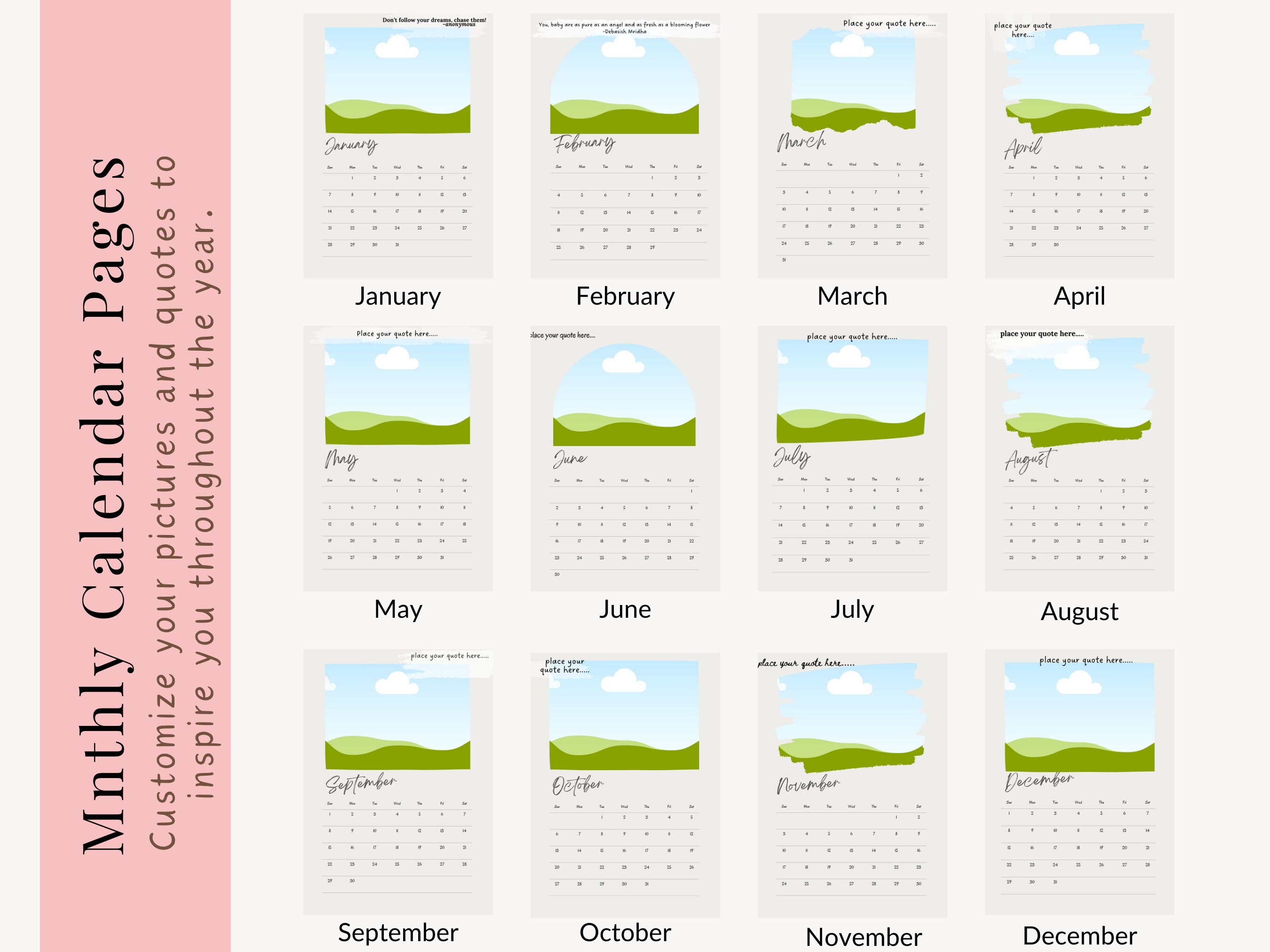 Editable Calendar Template/ 2024 Calendar/ Inspirational Calendar ...