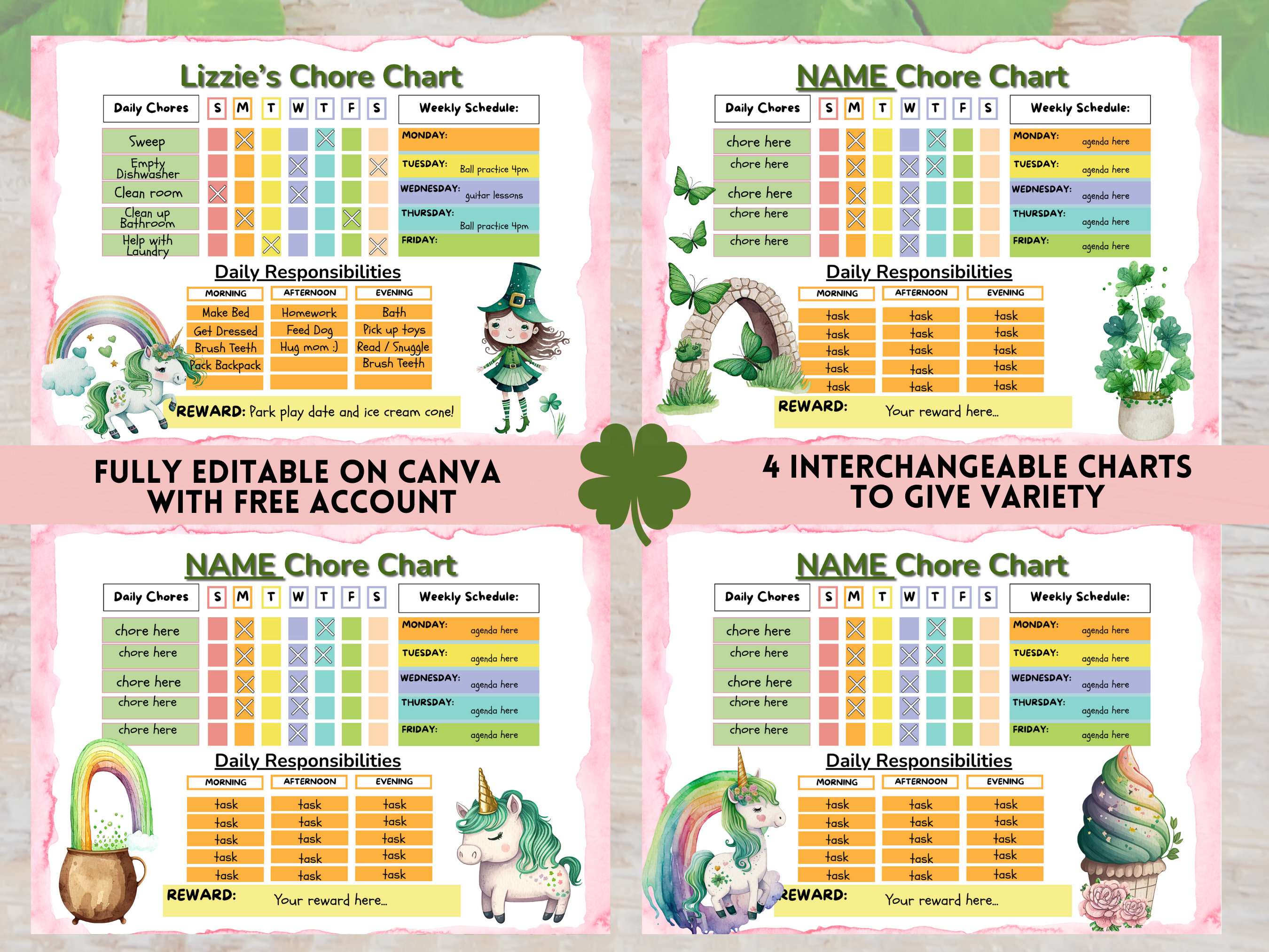 Unicorn Chore Chart for Kids / Customizable March Chores / Printable ...